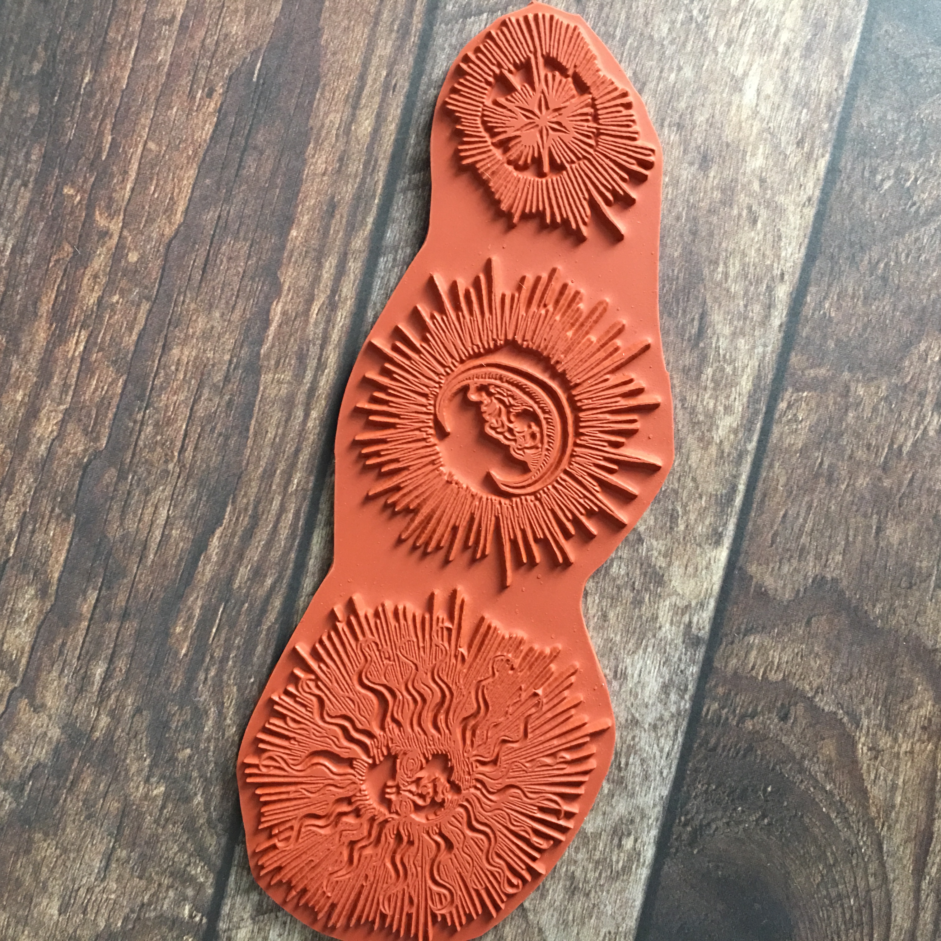 Woodcut stamp set medieval sun moon star – unmounted rubber or cling stamp option (190302 ...