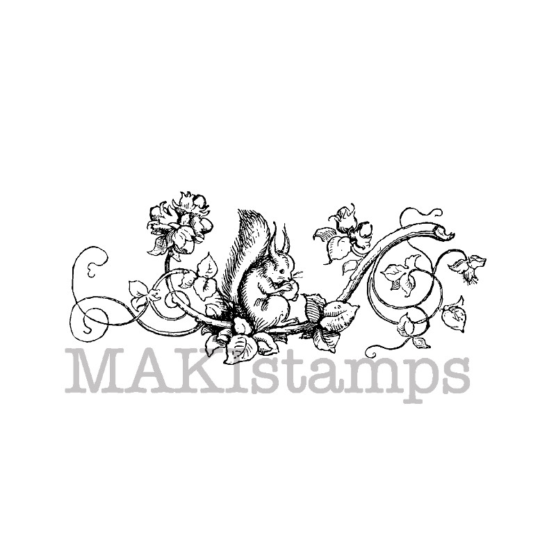 Squirrel stamp / Squirrel with hazelnut flourish rubber stamp (150206 ...